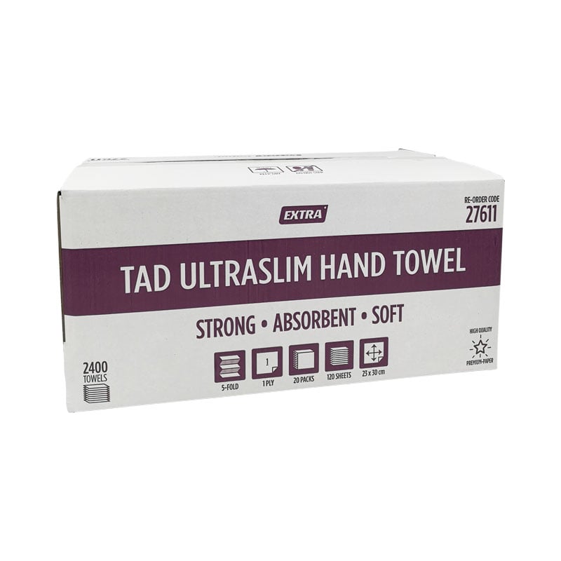 Extra Hygiene Premium TAD Ultraslim Hand Towel. 1 Ply, 5 Fold, 2400 Sh ...