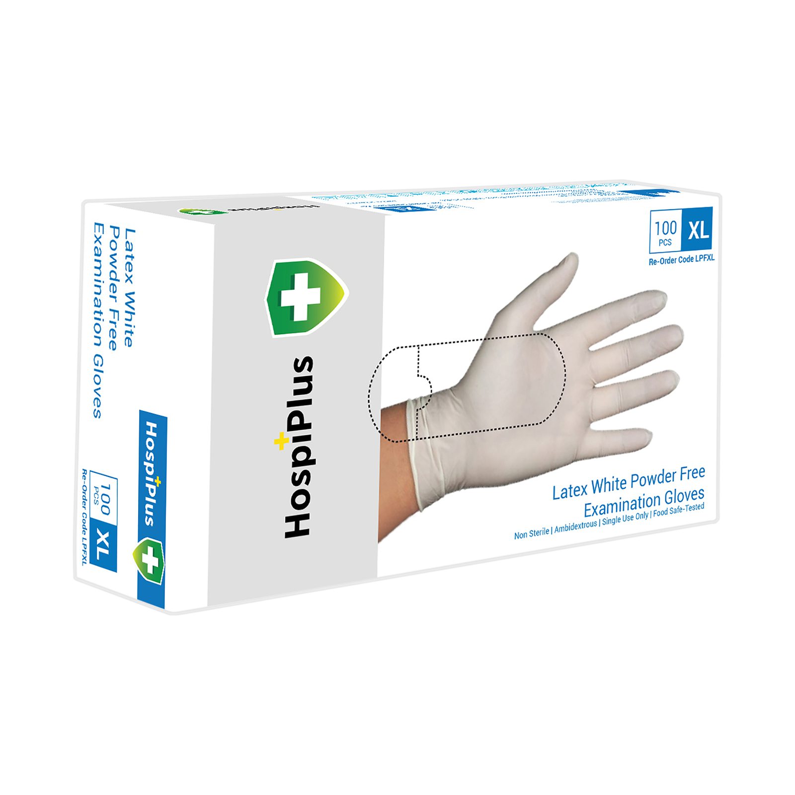 HospiPlus Latex Powder-Free Gloves, White, Large, 100 pcs – Hygiene Express